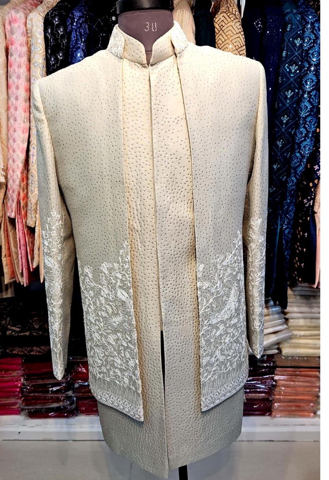 Customized Grey Sawed Val-vet Sherwani for Men,indowestern Wedding ...