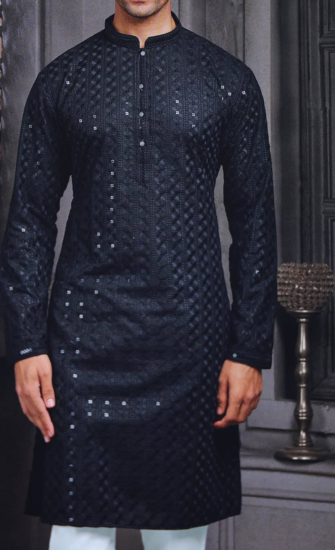 Black Kurta Pajama for Men, Lakhnavi Chikankari Sherwani Party Wear ...