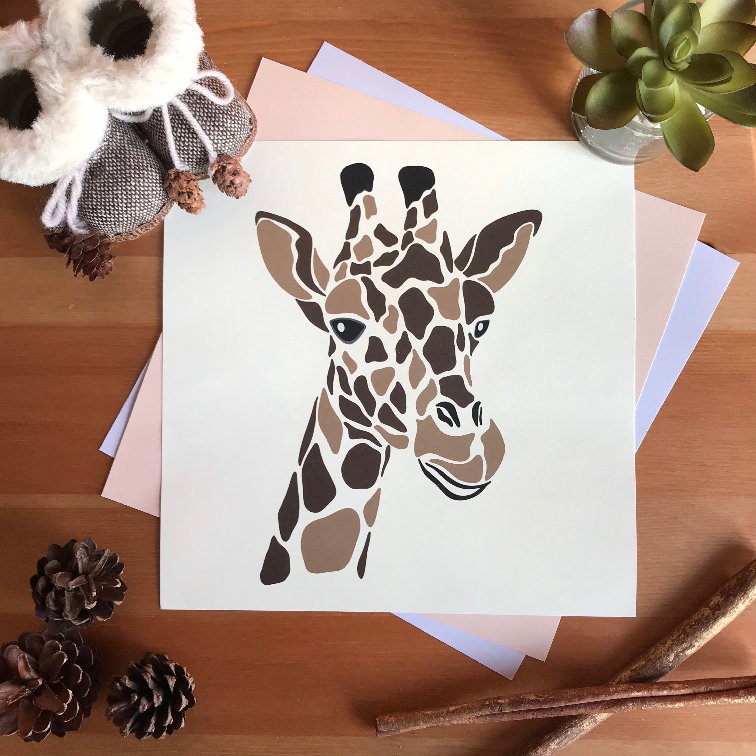 Square Giraffe Print Artwork 20cm x 20cm Sized Animal | Etsy