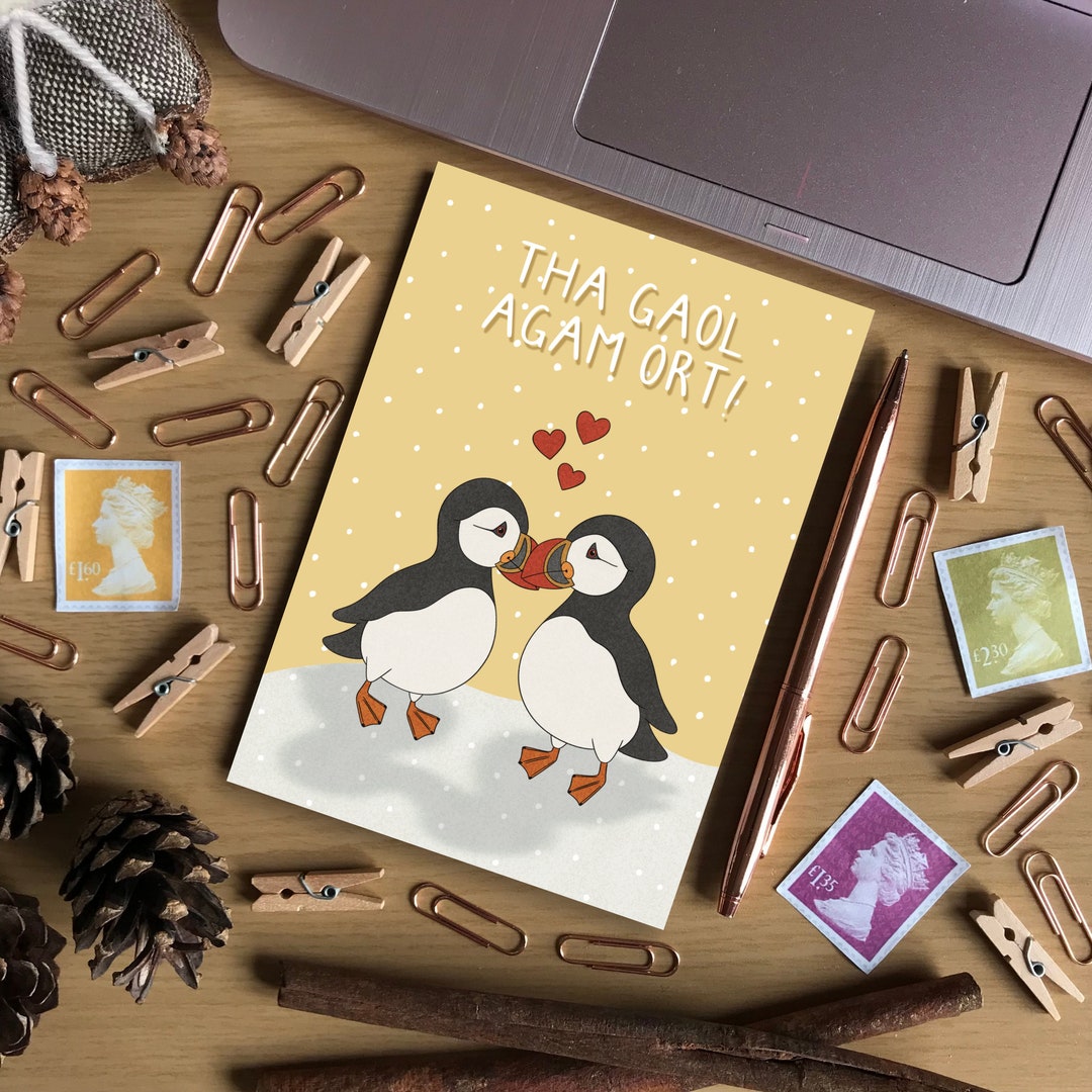 Scottish Gaelic I Love You Puffin Card: Tha Gaol Agam Ort - Etsy UK