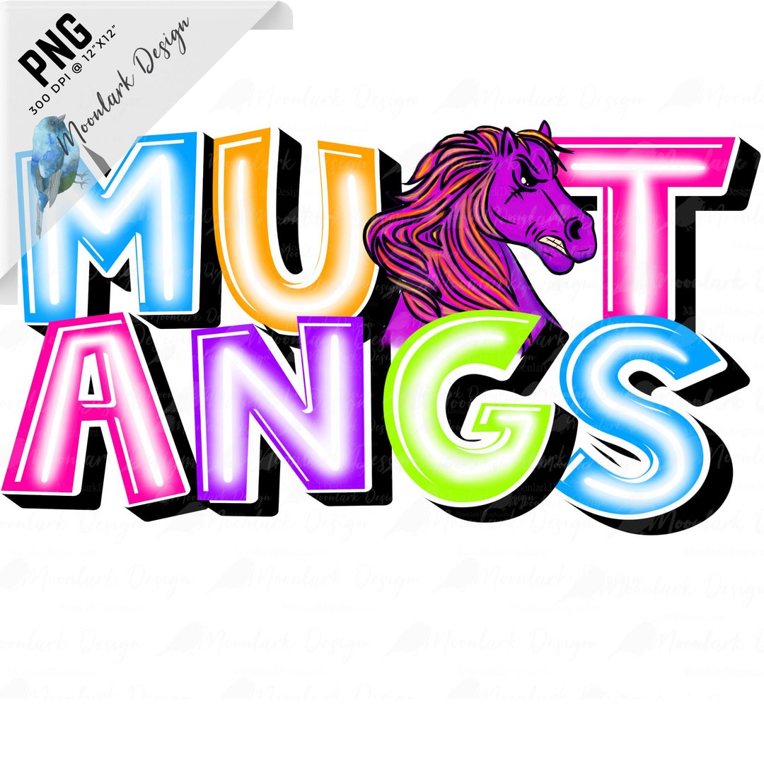 Mustangs Mascot, Neon Mascot, PNG File, Neon School Spirit, Doodle ...