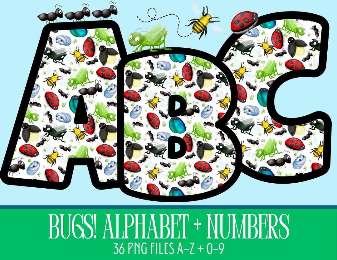Bugs Alphabet Letters, Bug Numbers, Ladybug, Grasshopper, Lightning Bug ...