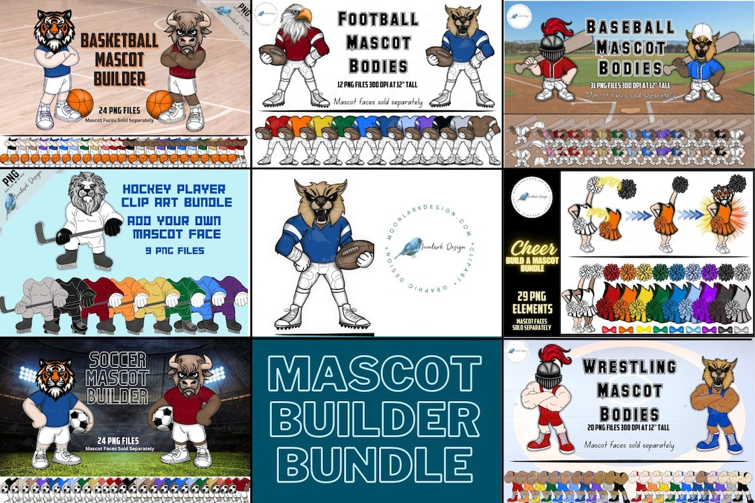 Mascot Builder Bundle, Mascot Body, Clip Art PNG, Football Mascot ...
