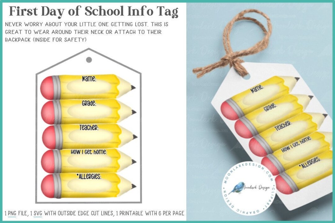 Printable Name Tag, First Day of Shool, Allergy Info, Kindergarten Info ...