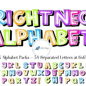 Neon Alphabet, Neon Letters, Doodle Letters, Commercial Use Letters ...