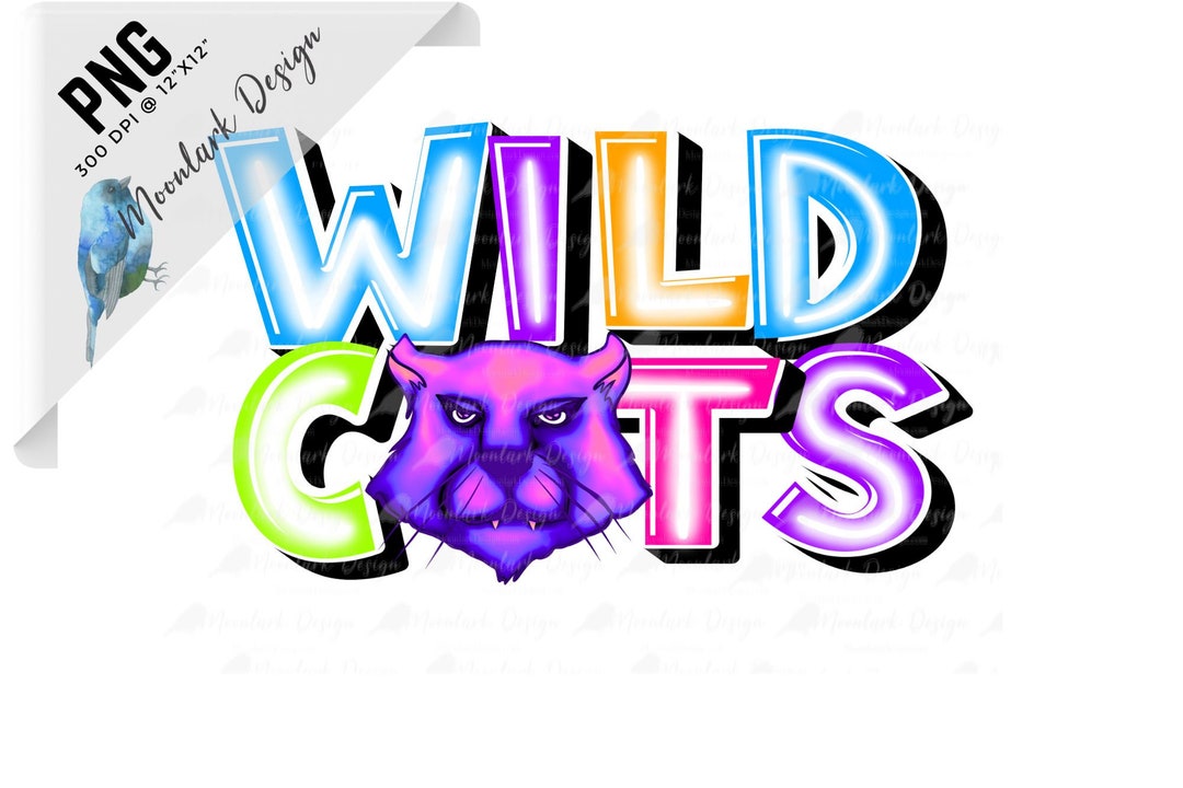 Wildcats Mascot, Neon Mascot, PNG File, Neon School Spirit, Doodle ...