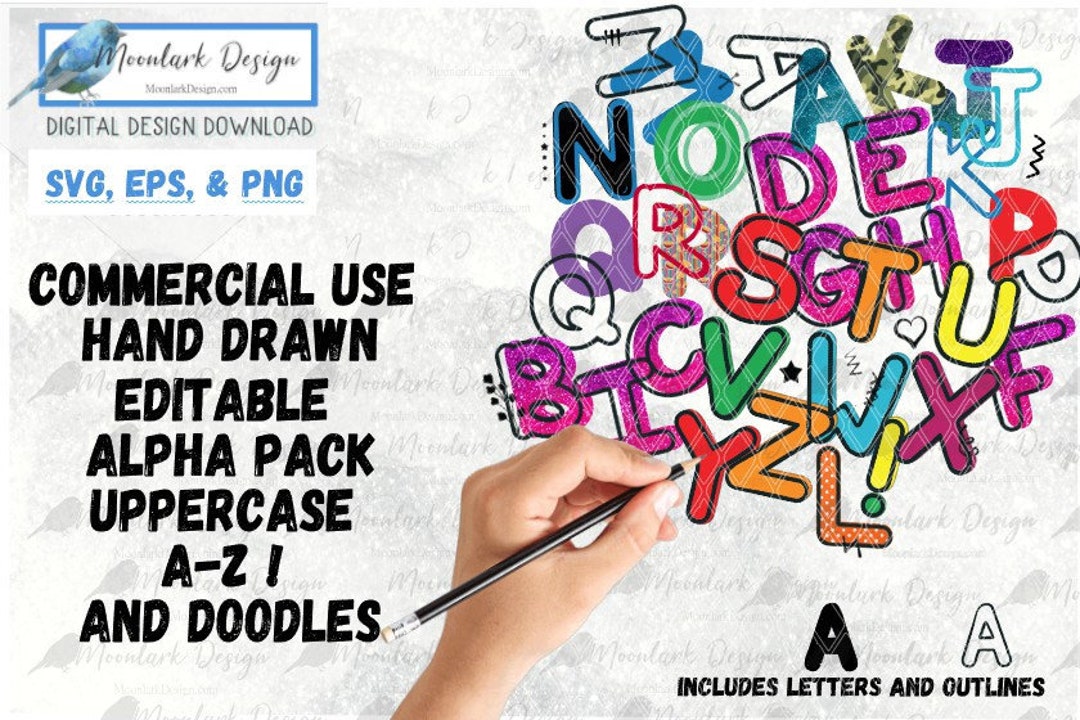 Rounded Doodle Letters, Editable Alpha Pack, Fill Your Own, Uppercase A ...
