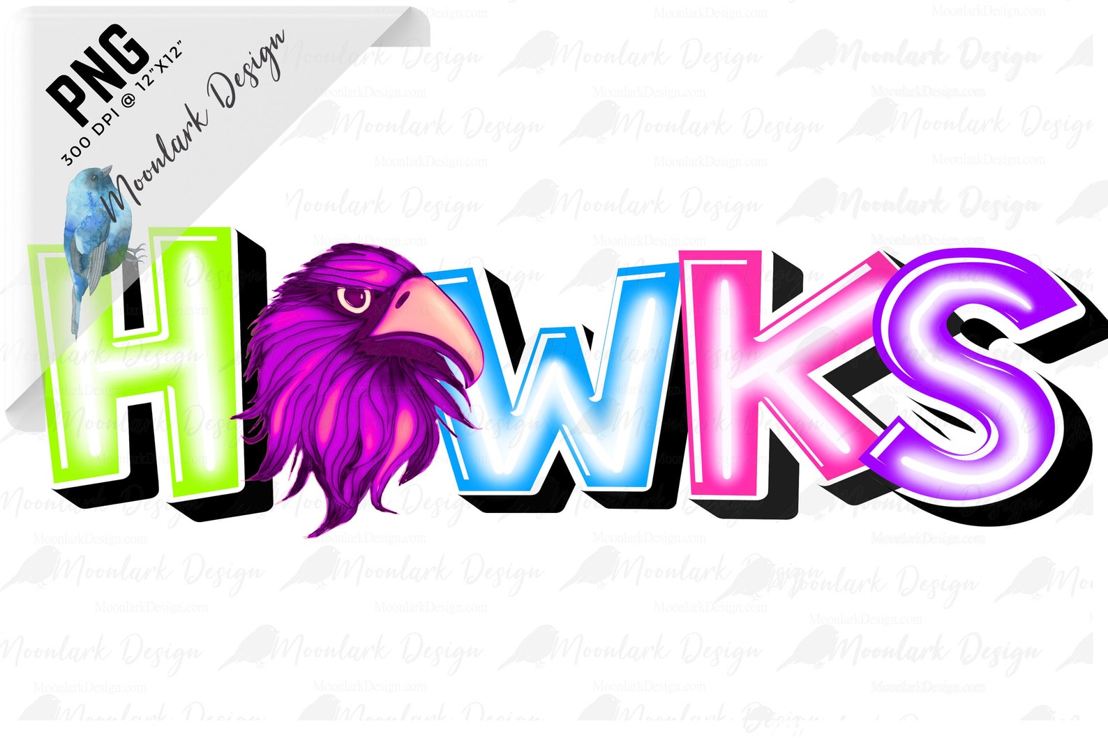 Hawks Mascot, Neon Mascot, PNG File, Neon School Spirit, Doodle Letter ...