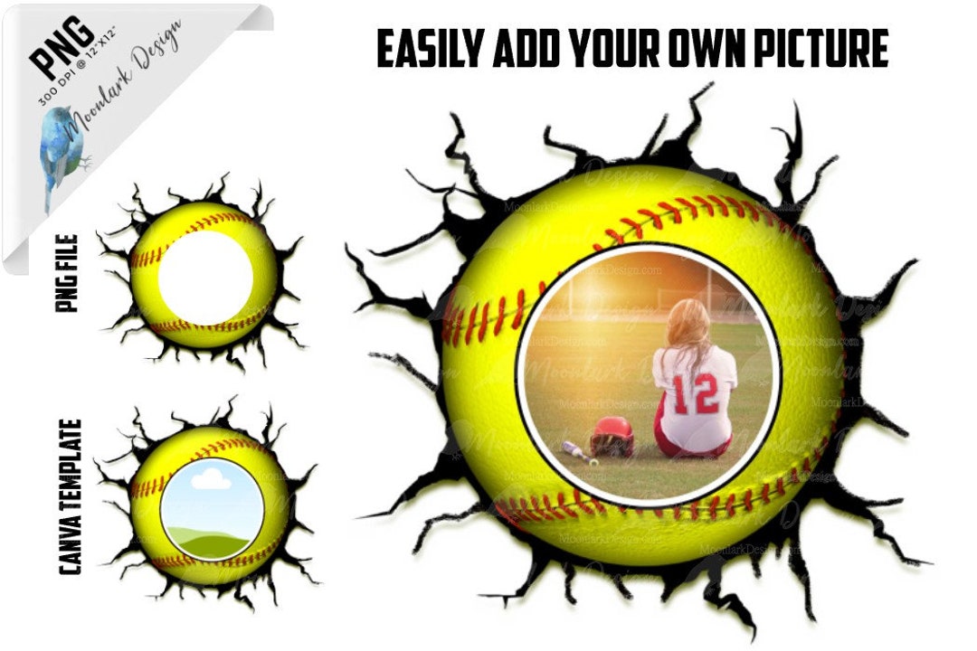 Softball Cracked Wall Picture Frame PNG, Add Your Own Picture, Softball ...