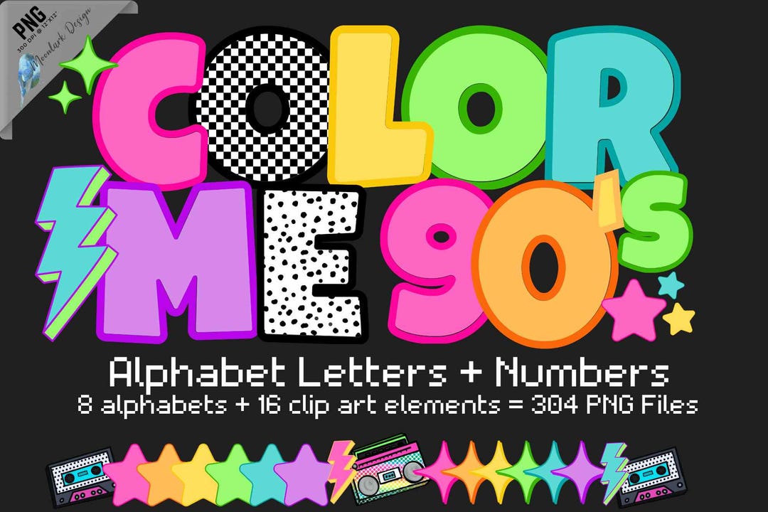 90's Retro Letters, Neon Alphabet, Neon Letters, Doodle Letters, Preppy ...