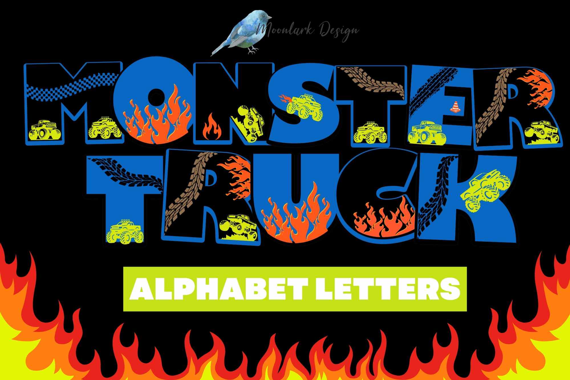 Monster Truck, Alphabet Letters, PNG Bundle, Monster Truck Font, Kids ...