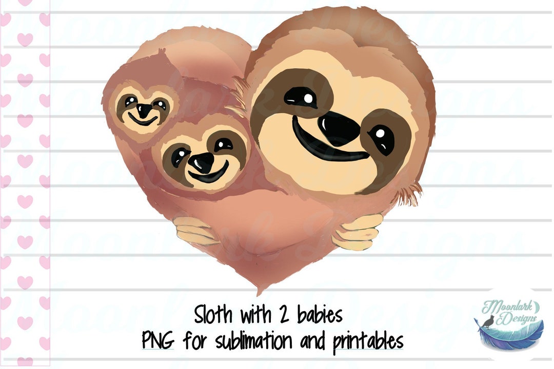 Mama Sloth, Mom and Babies, Watercolor PNG, for Sublimation, Mothers ...