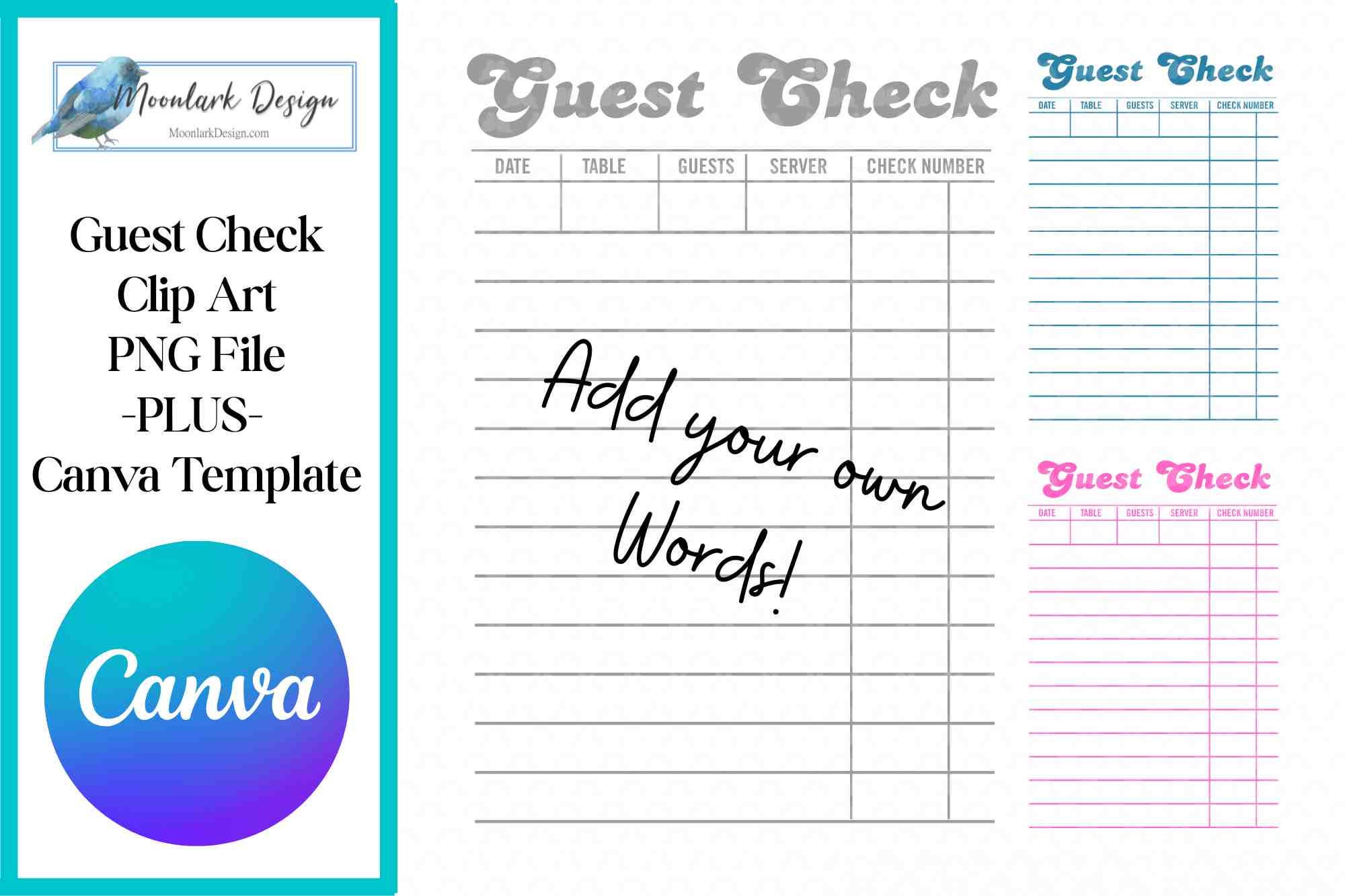 Guest Check PNG, Guest Check Clip Art, Canva Template, Pink Guest Check ...