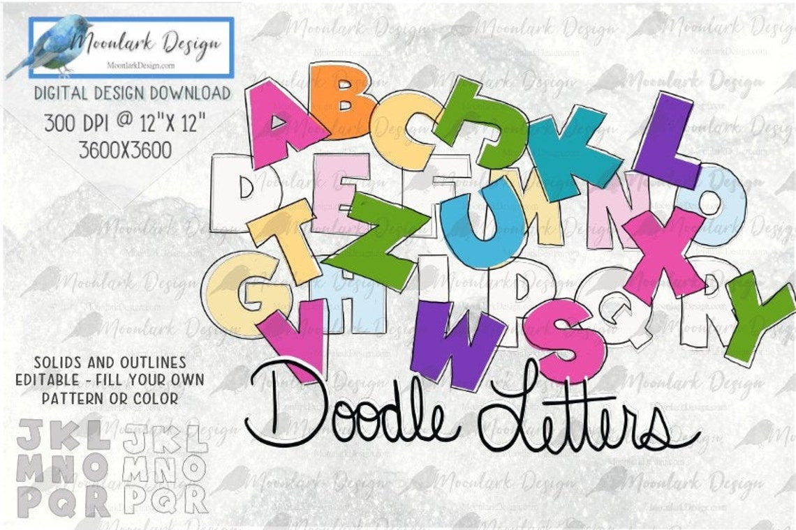 Chubby Doodle Letters, Alphabet PNG, Sublimation and Cut Files ...