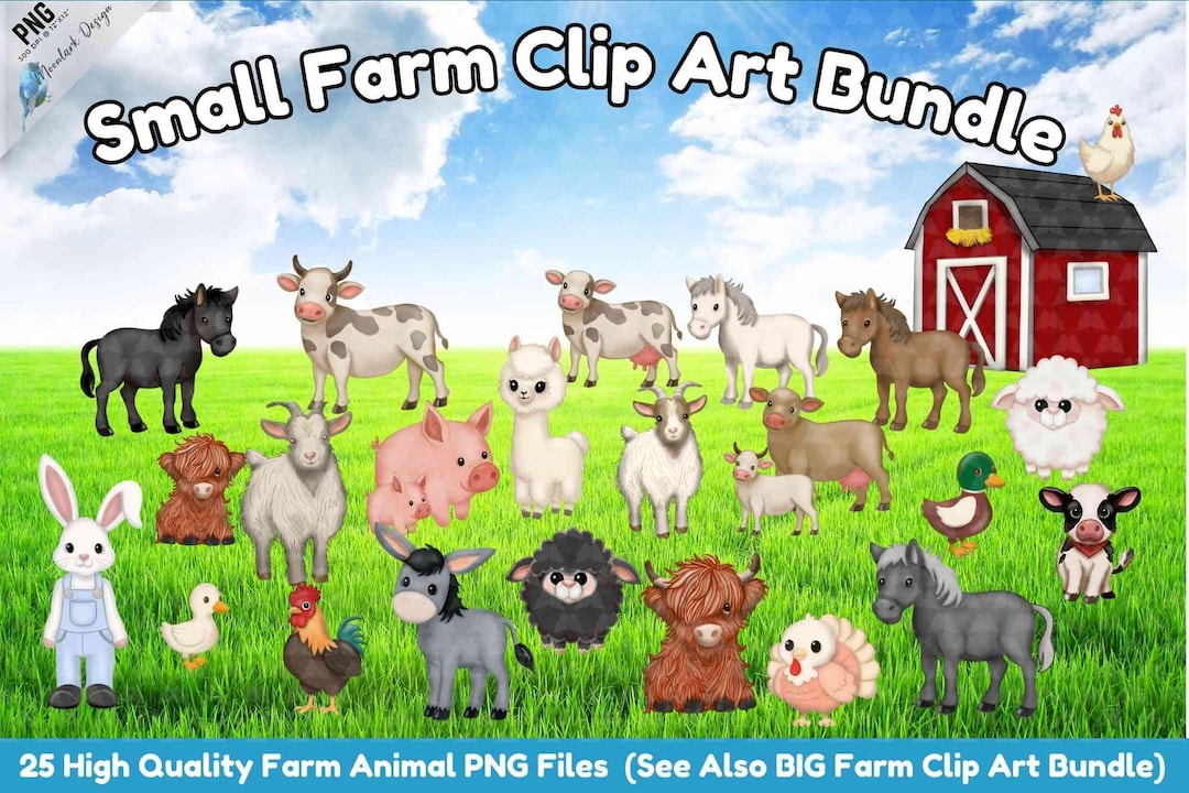 SMALL Farm Clip Art Bundle, Farm Animals, Cow PNG, Pig Clip Art, Horses ...