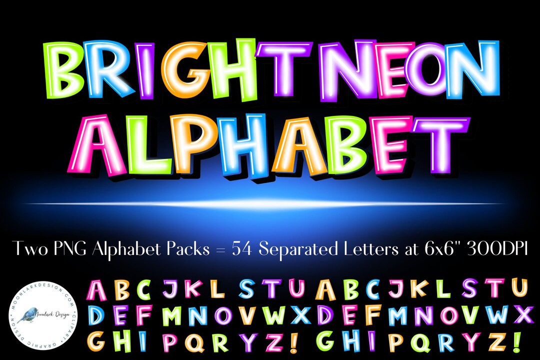 Neon Alphabet, Neon Letters, Doodle Letters, Commercial Use Letters ...