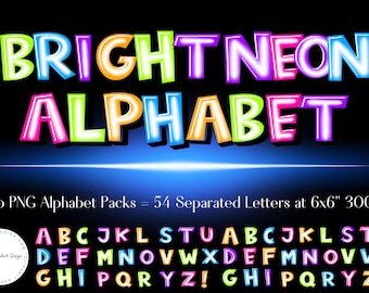 Neon Glow Effect Alphabet PNG Clip Art Letters Font Instant - Etsy