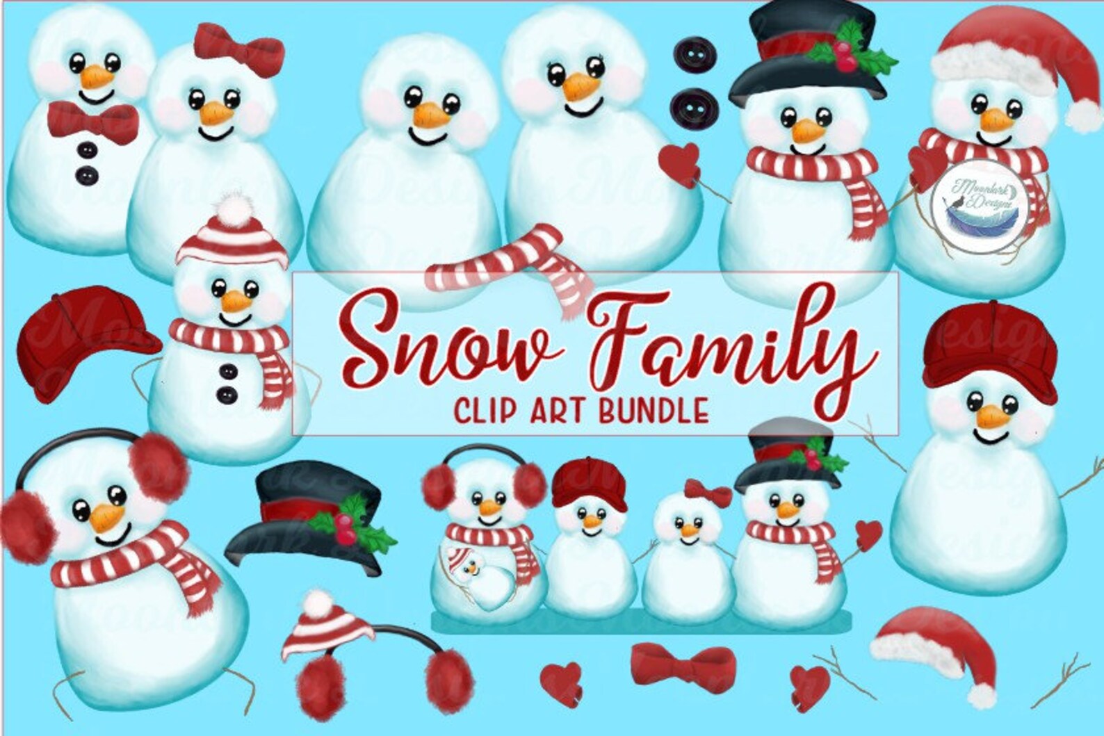 Snow Family Bundle Clipart Clip Art mittens ear muffs | Etsy