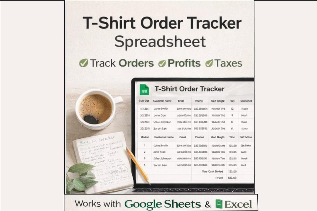 Small Business, Tee Shirt, Order Tracker, Order Sheet, Digital Orders ...