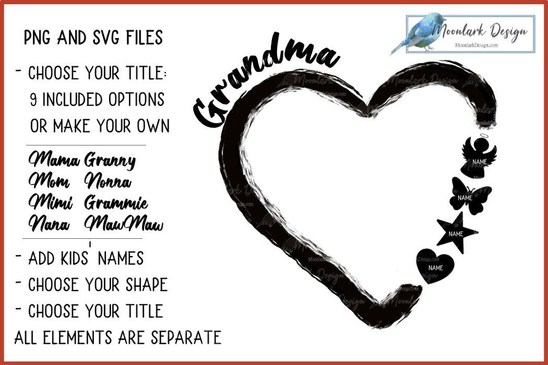 Create Your Own Heart With Kids Names Grandma PNG Mama PNG - Etsy