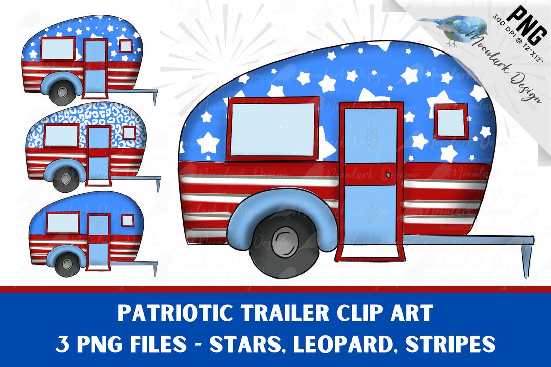 Patriotic Camper Clip Art, 4th of July, Independence Day, Leopard ...