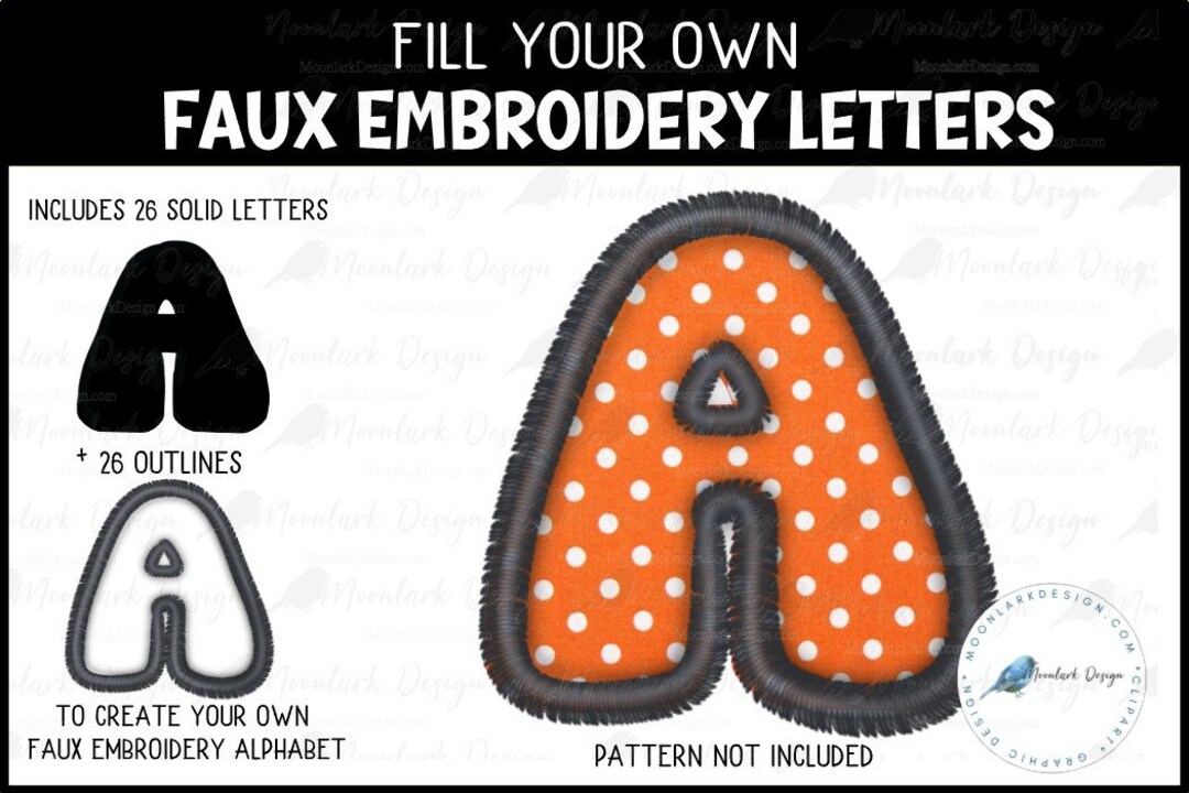 Black Faux Embroidery Alphabet Letters, Groovy Alphabet, Embroidered ...