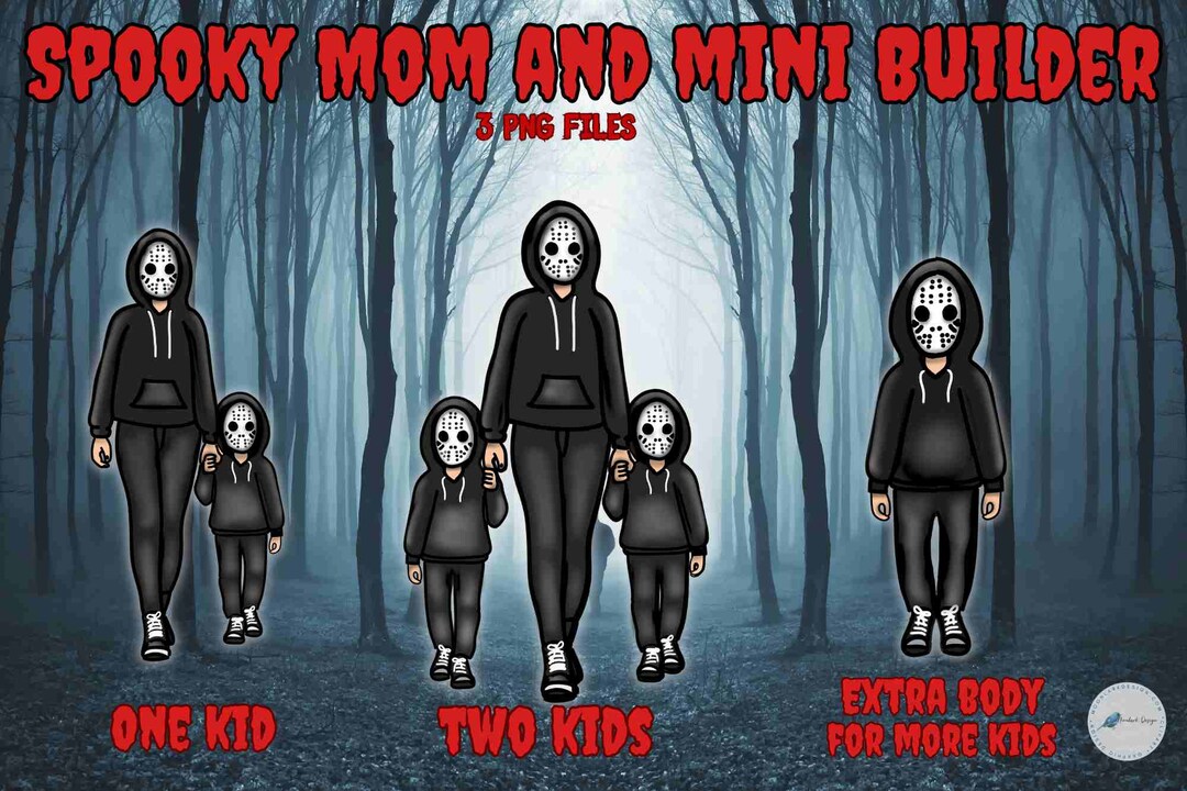 Halloween Mom Builder, Hockey Mask, Mama and Mini PNG, Spooky Mom ...
