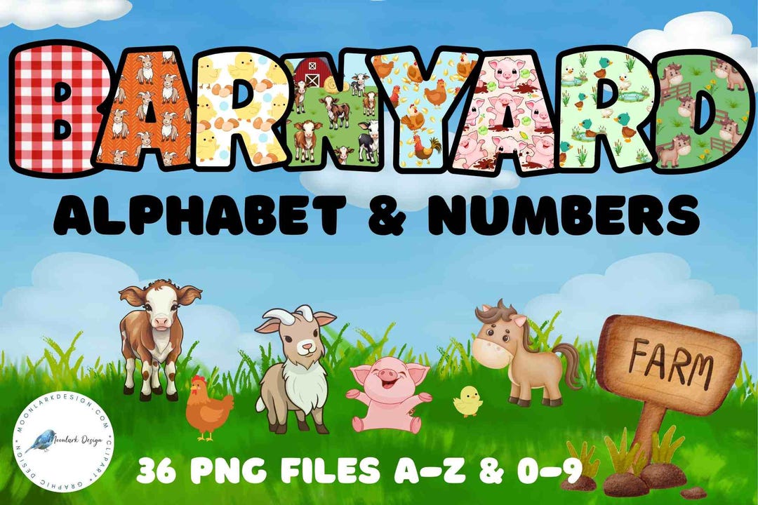 Barnyard Alphabet, Numbers, Doodle Letters, Commercial Use, Farm Animal ...