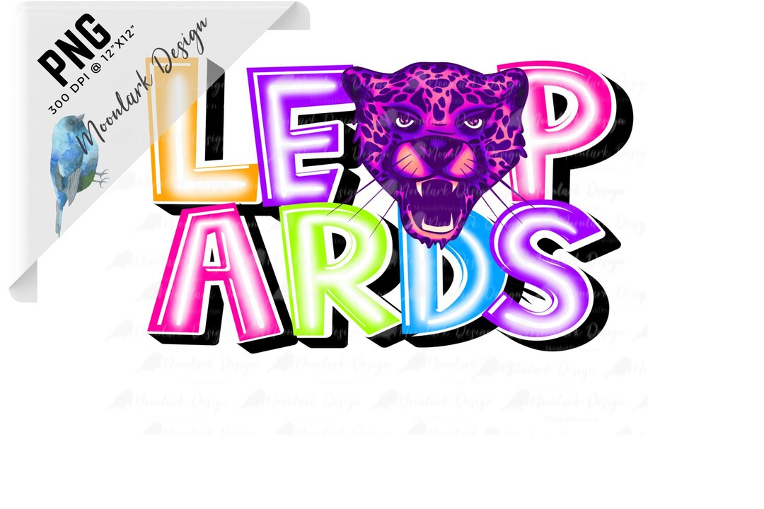 Leopards Mascot, Neon Mascot, PNG File, Neon School Spirit, Doodle ...
