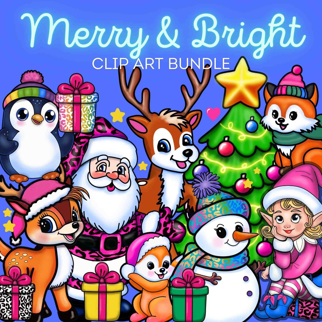 Christmas Clip Art, Reindeer PNG, Leopard Santa Claus, Merry and Bright ...