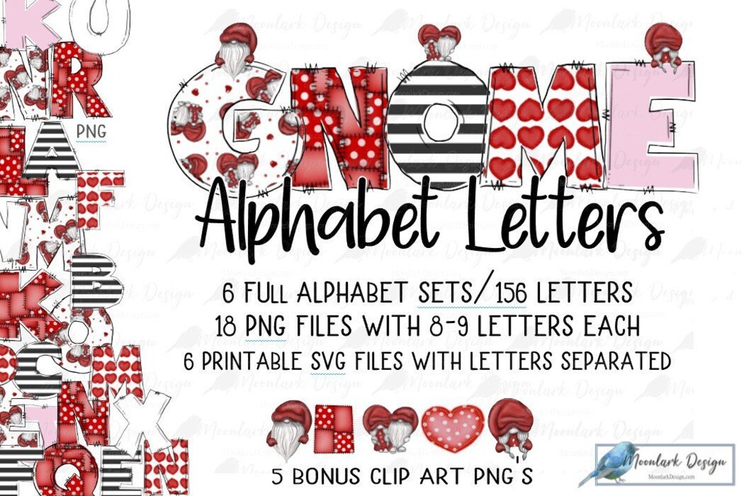 Valentines Alphabet, Gnome Letters, Doodle Letters, Valentines PNG, PNG ...