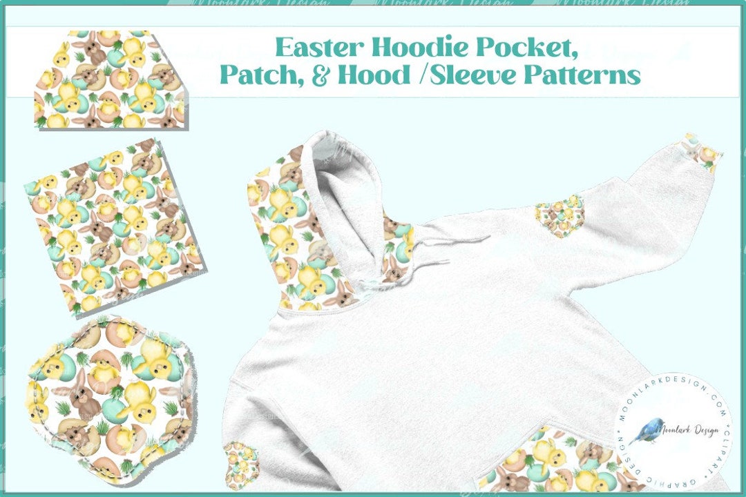 Easter Hoodie Pocket, Bunny and Chick, Easter Patch, Bleach Patch, Hood ...