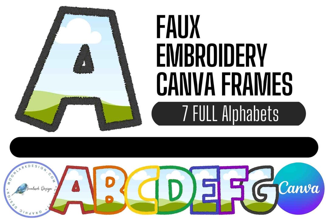 Faux Embroidery Alphabet, 7 Colors, Canva Letter Frames, Canva Template ...