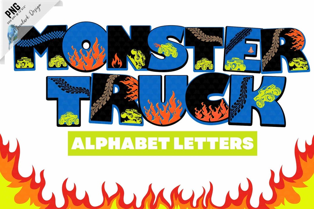 Monster Truck, Alphabet Letters, PNG Bundle, Monster Truck Font, Kids ...