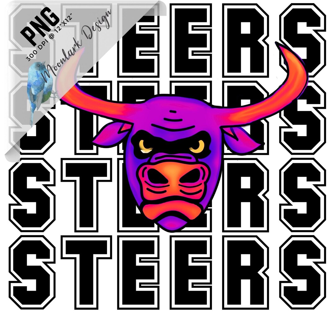 Steers Mascot, Stacked Words Mascot, Neon Mascot, School Spirit PNG ...