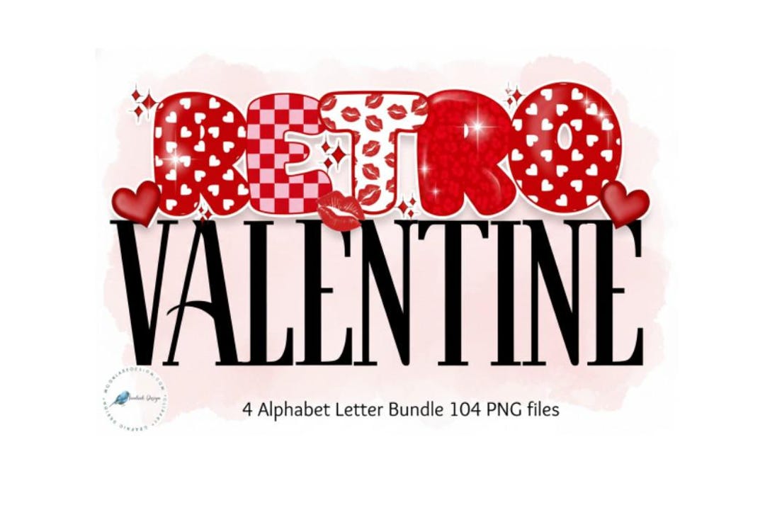 Retro Valentine, Alphabet Letter Bundle, Preppy Alpha Pack, Lips Clip ...