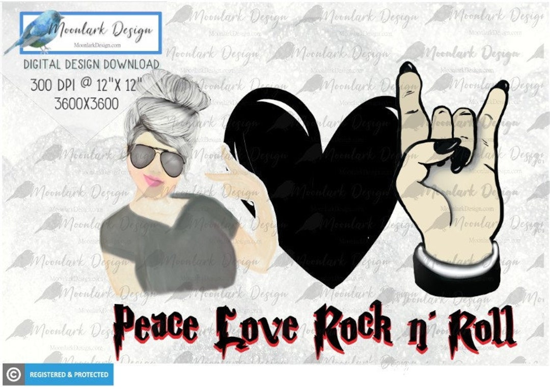 Peace Love Rock N' Roll, PNG for Sublimation, Printable, Rock and Roll ...