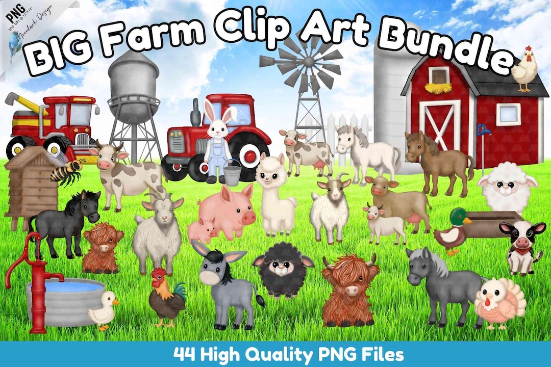 BIG Farm Clip Art Bundle, Farm Animals, Cow PNG, Pig Clip Art, Windmill ...