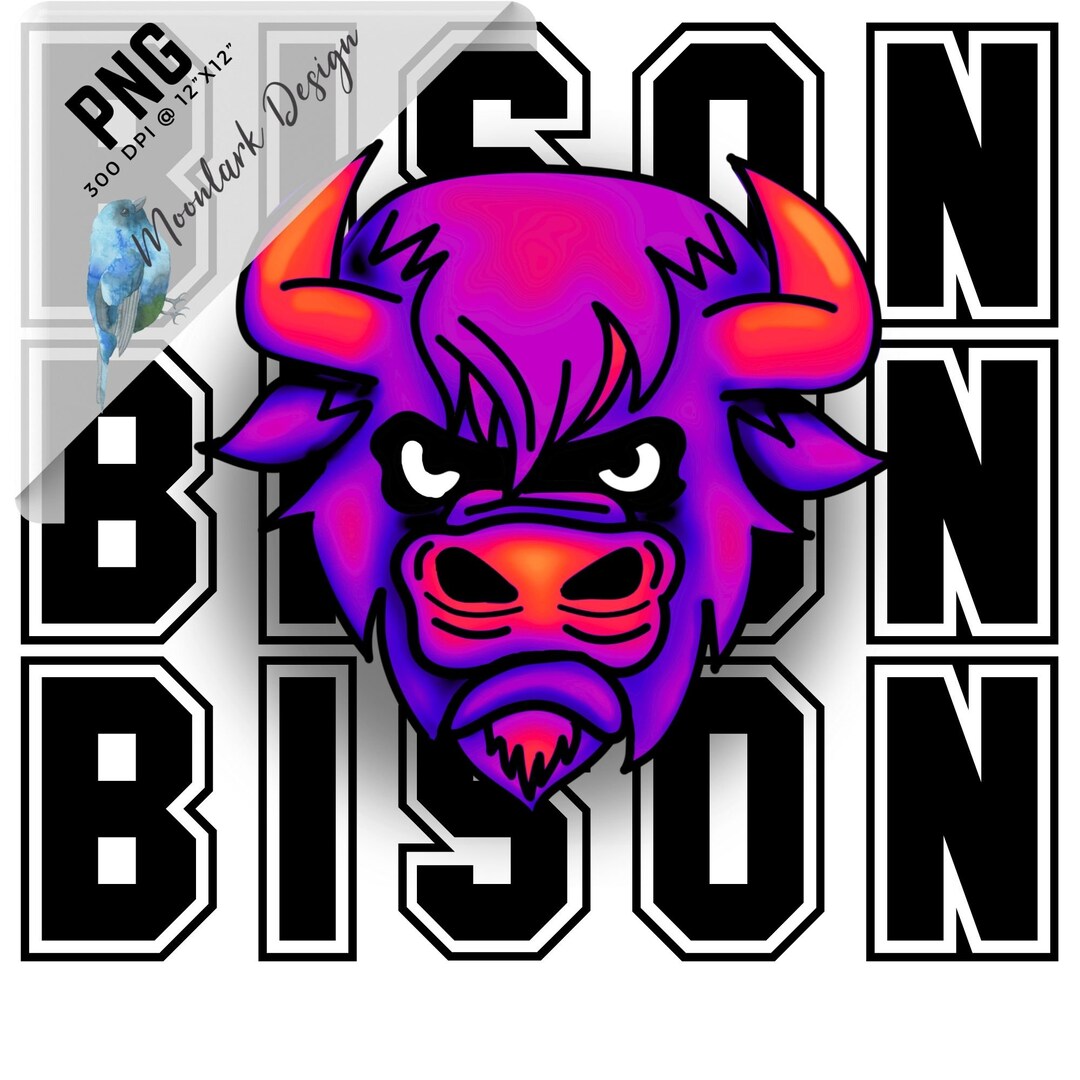 Bison Mascot, Stacked Words Mascot, Neon Mascot, School Spirit PNG ...