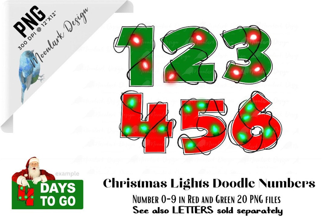 Christmas Lights Numbers, Doodle Numbers, Christmas Numbers, Christmas ...