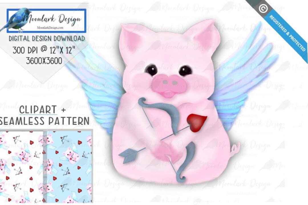 Pig Valentine, Cupid Pig PNG, Piggy Valentine, Valentines Day Png, Love ...