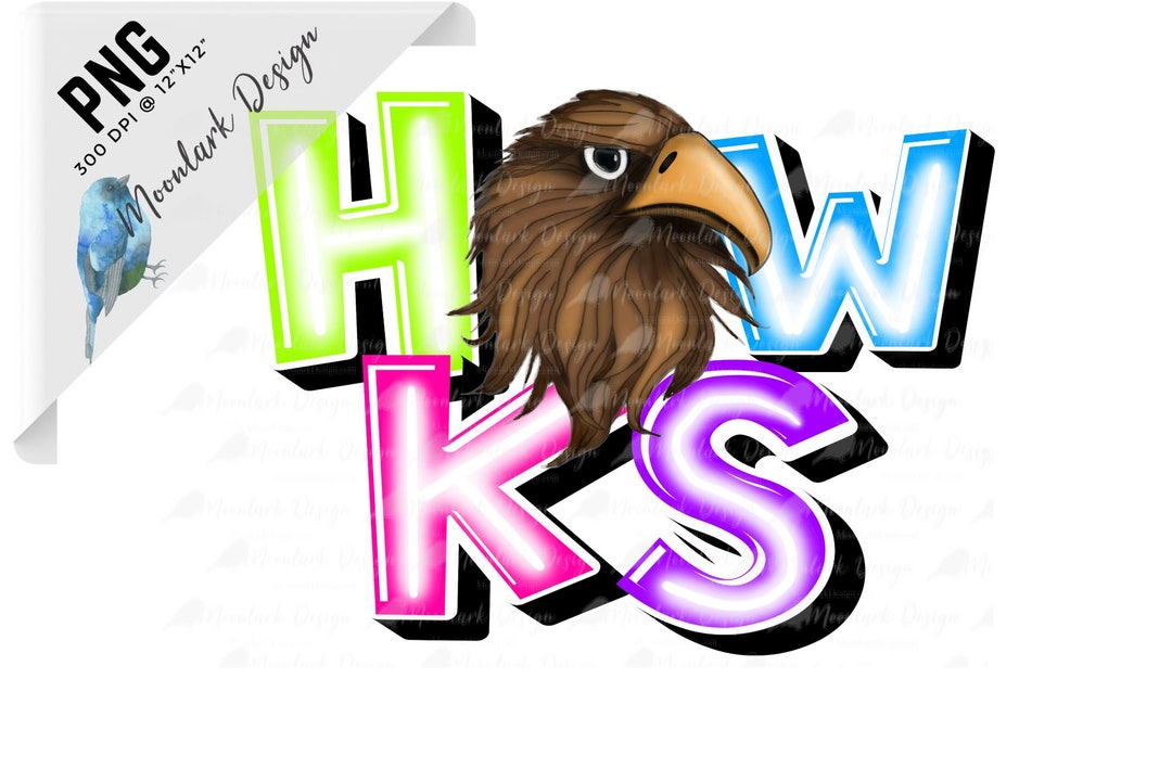 Hawks Mascot, Neon Mascot, PNG File, Neon School Spirit, Doodle Letter ...