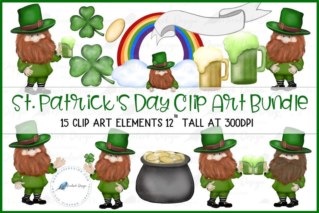 St. Patrick's Day Clip Art, Leprechaun Clipart, Pot of Gold Png, Grunge ...