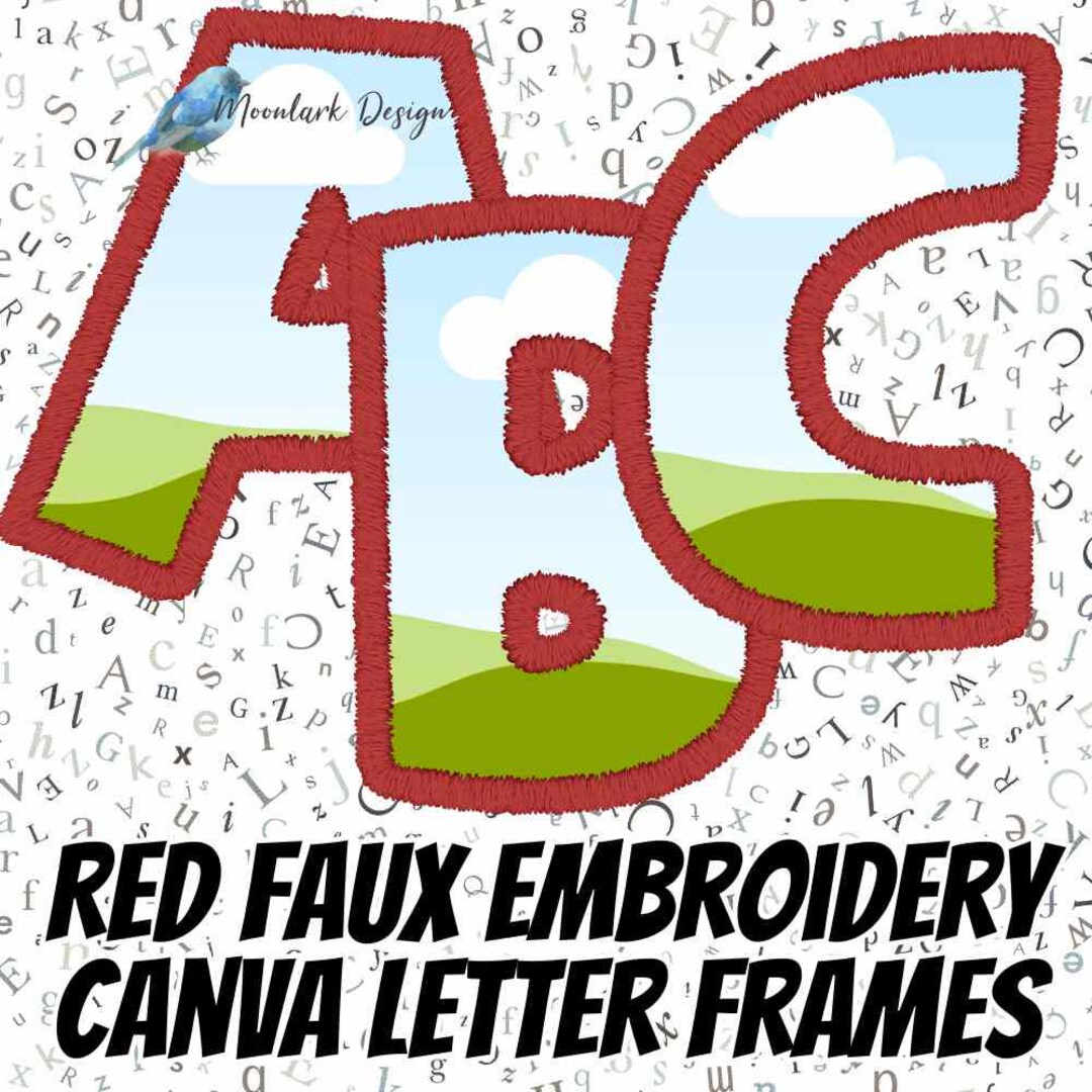 Red Faux Embroidery Alphabet Letters, Embroidered Letters, Fill Your ...