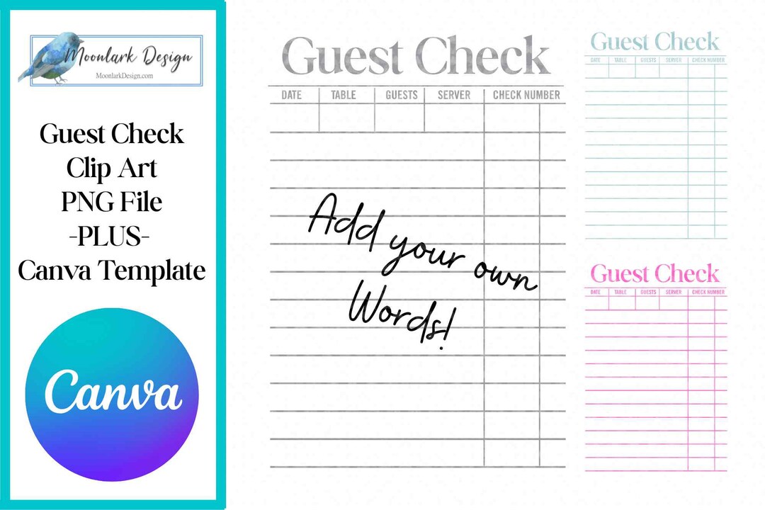 Guest Check PNG, Guest Check Clip Art, Canva Template, Pink Guest Check ...