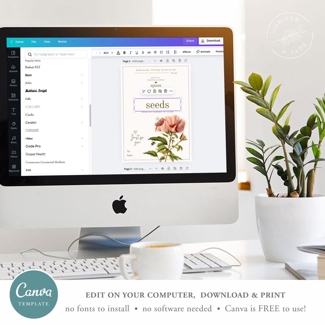 Gift Flower Seed Packet Labels - Canva Template - Editable DIY ...