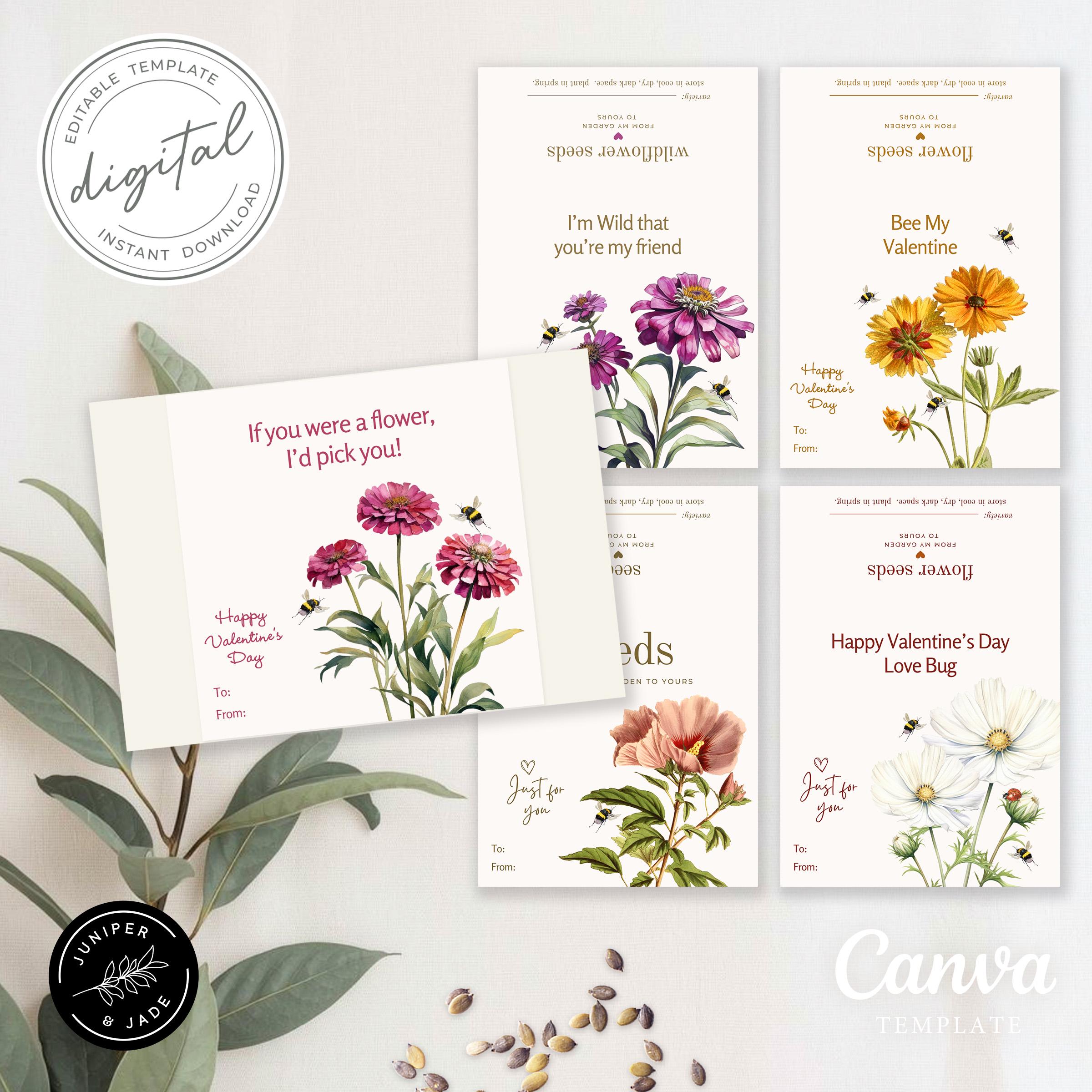 EDITABLE Flower Seed Packet Wrap Label - Canva Template - (valentine's ...