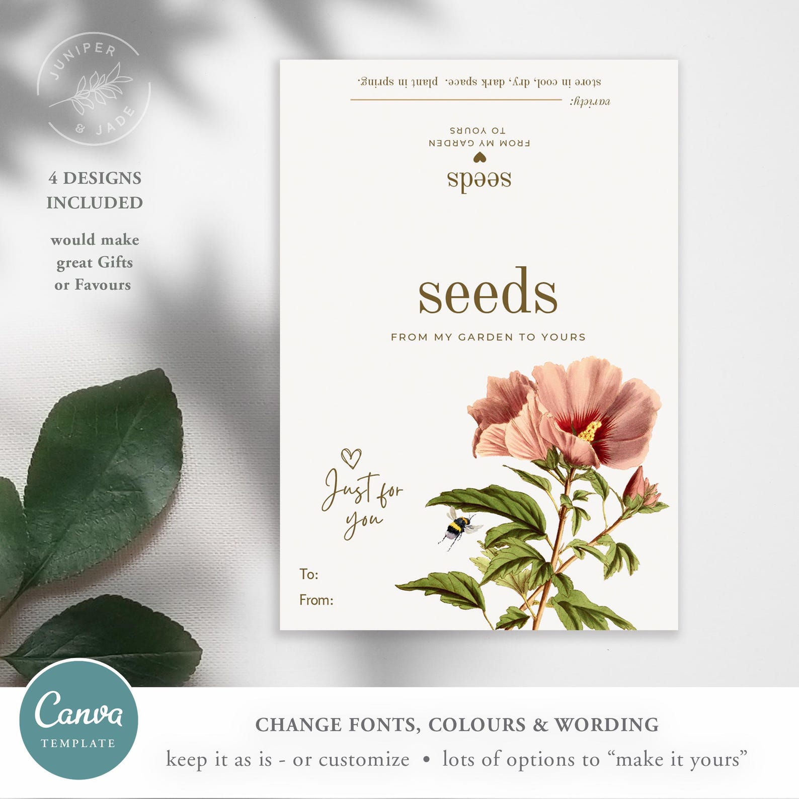 Gift Flower Seed Packet Labels - Canva Template - Editable DIY ...
