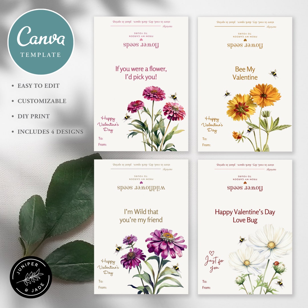 Valentine's Flower Seed Packet Labels - Canva Template - Editable DIY ...