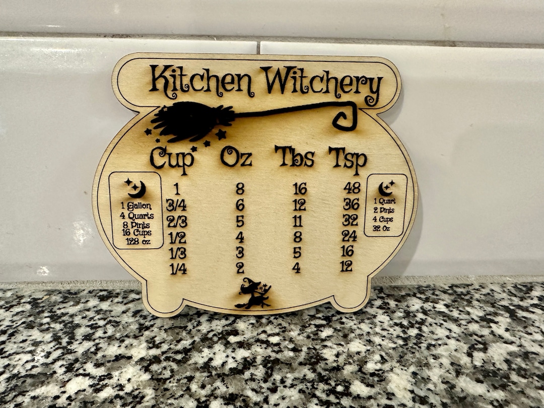 Kitchen Witchery Conversion Chart Magnet - Handmade. Wooden Laser ...